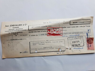 Lettre de Change Jean CHEVALLIER & Cie CUVERIE Futailles Wagons ...
