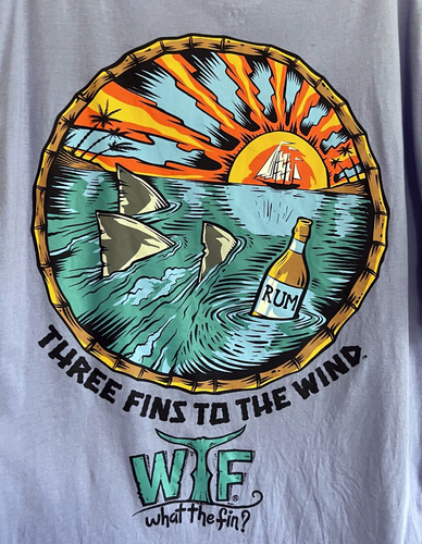 Men's WHAT THE FIN WTF Purple THREE FINS TO THE WIND T-Shirt Tee Sz XL ...
