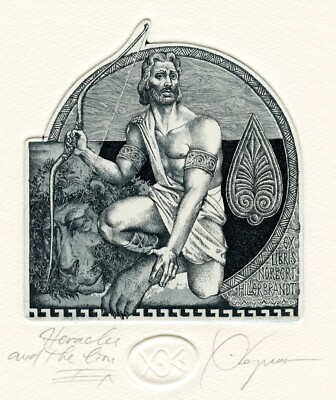 Hercules, Greek Mythology, Original Art Print Etching Ex libris by ...