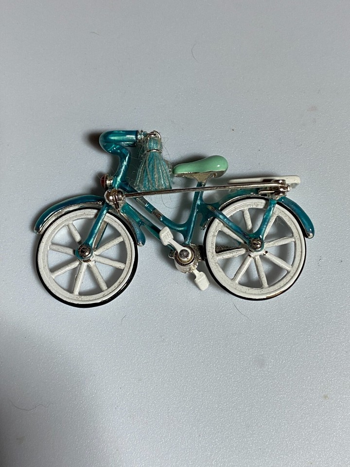 Enamel Bicycle Bike Silver Tone Pin Brooch 2 1/2" | eBay