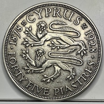 1928 Cyprus Commemorative 45 Piastres Silver Coin - Very Fine - KGV | eBay