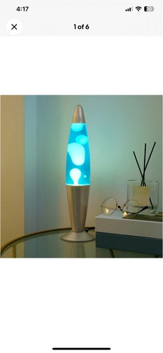 16" Blue Lava Motion Volcano Lamp, White Wax in Blue Liquid, Silver ...