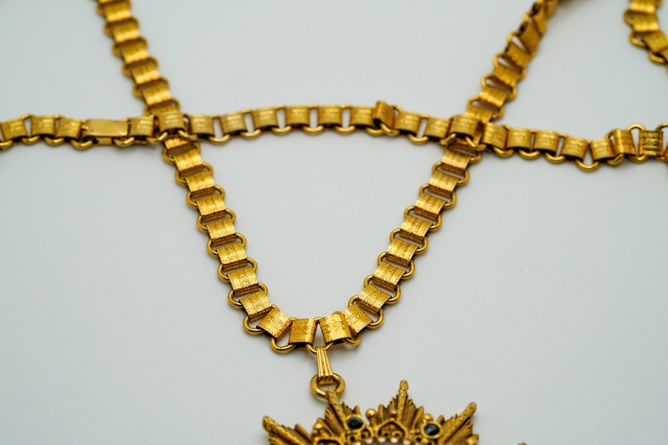 Antique Gold Tone Unique Necklace 30" Star Rhinenstone Pendant 6.8cm ...