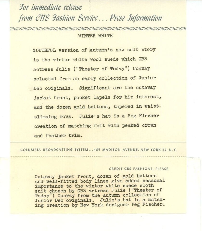 Vintage 8x10 Photo Actress Julie Conway Film & Radio CBS Theater of ...