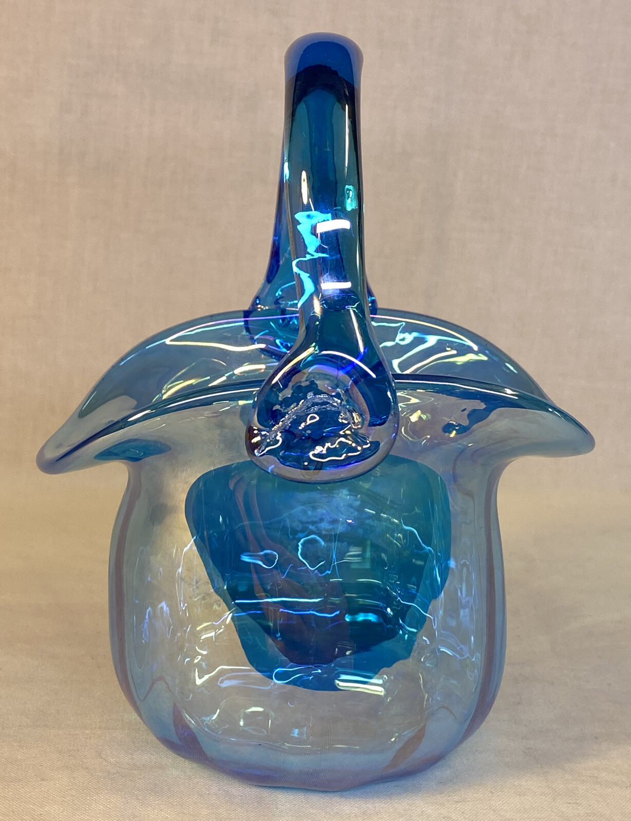 Gibson Art Glass ? Made For Levay Glass Ice Blue Carnival Basket 1985 ...