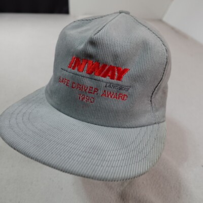 Vintage Corduroy Trucker Hat Gray Snap Back Transportation Truck Inway ...