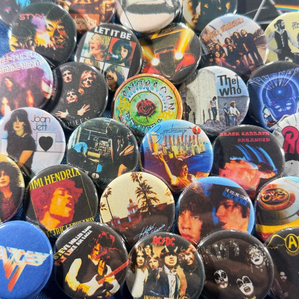 70s 80s Classic Rock Band 1.25" Pinback Buttons Set of 120 Pins Retro ...