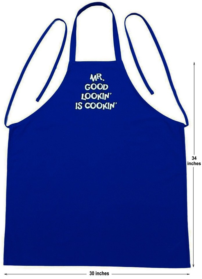 Funny Apron For Men Mr. Good Lookin' Is Cookin', Royal Blue Grilling ...