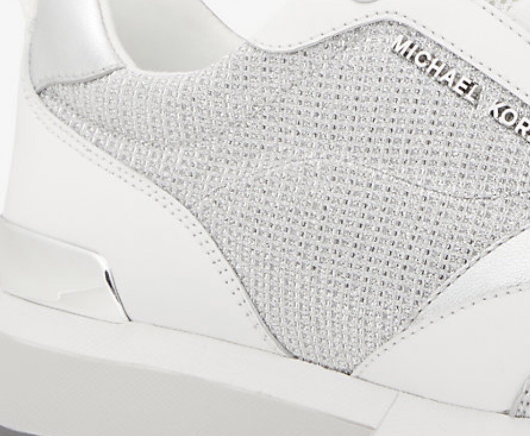 New Michael Kors Allie Stride Extreme Glitter Chain-Mesh Trainer Silver ...