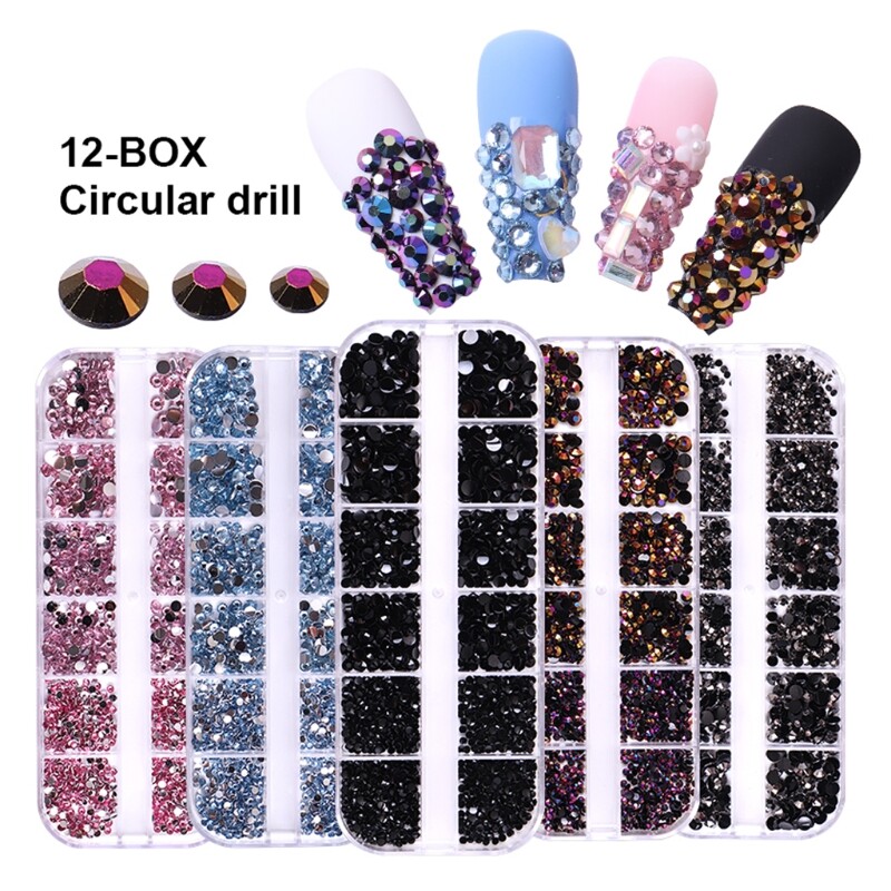 DIY Nail Set Round Beads Flatback Glass Charms Gems Stones Nail ...