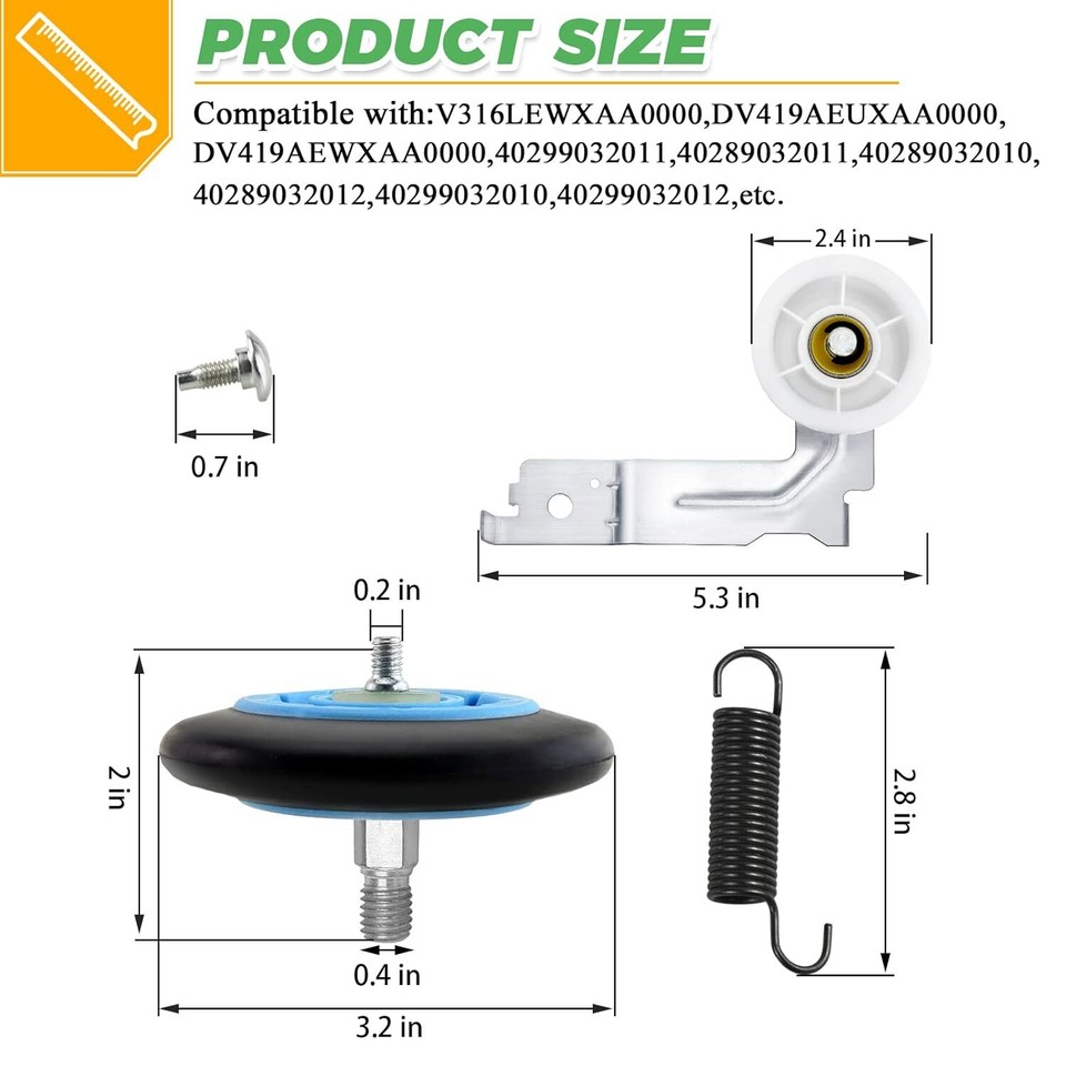 SamSung Dryer Repair Kit Includes Belt, ROLLERS AND IMPROVED IDLER WITH ...