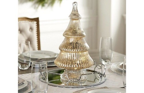 16" Illuminated Mercury Glass Fluted Tree by Valerie Christmas Holiday ...