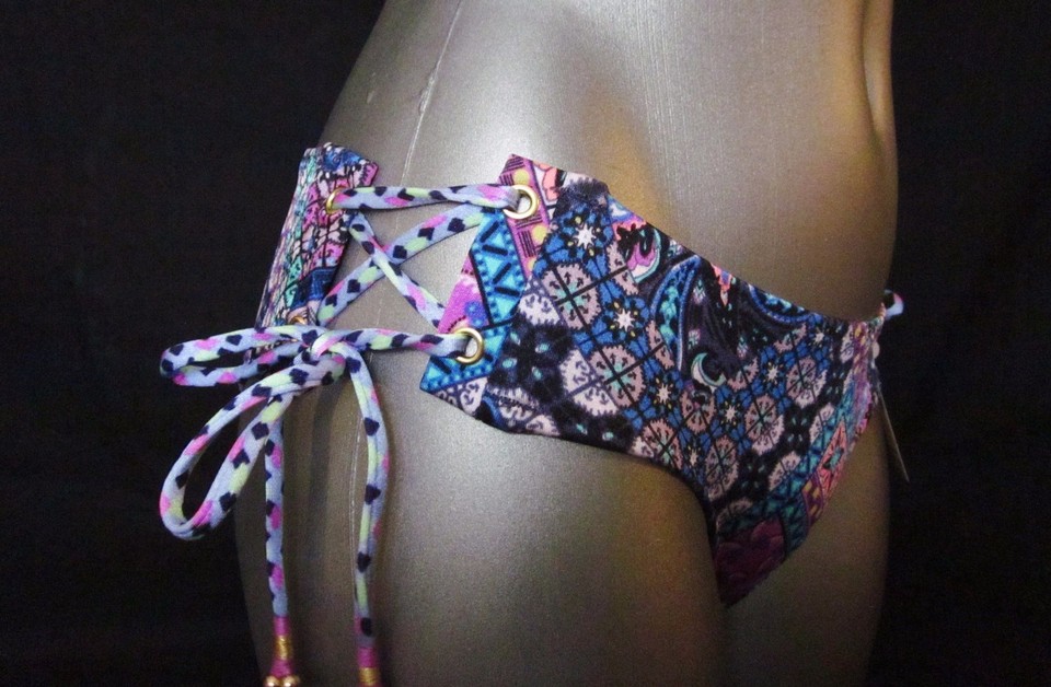 Nwt Victorias Secret Cool Patchwork Lace Up Cheeky Bikini Bottom XS | eBay