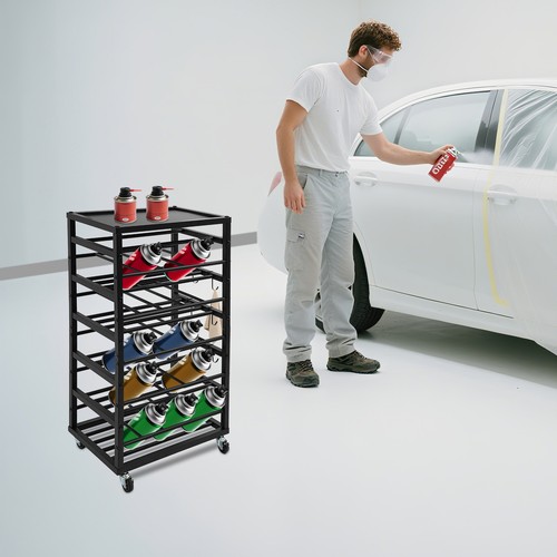 5 Tiers Paint Organizer Storage Rack Black Storage Cart Iron Rolling ...
