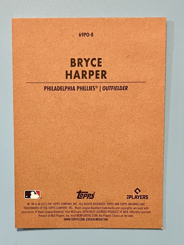 2021 Topps Archives Bryce Harper #69PO-8 1963 Retro Peel Offs Insert ...