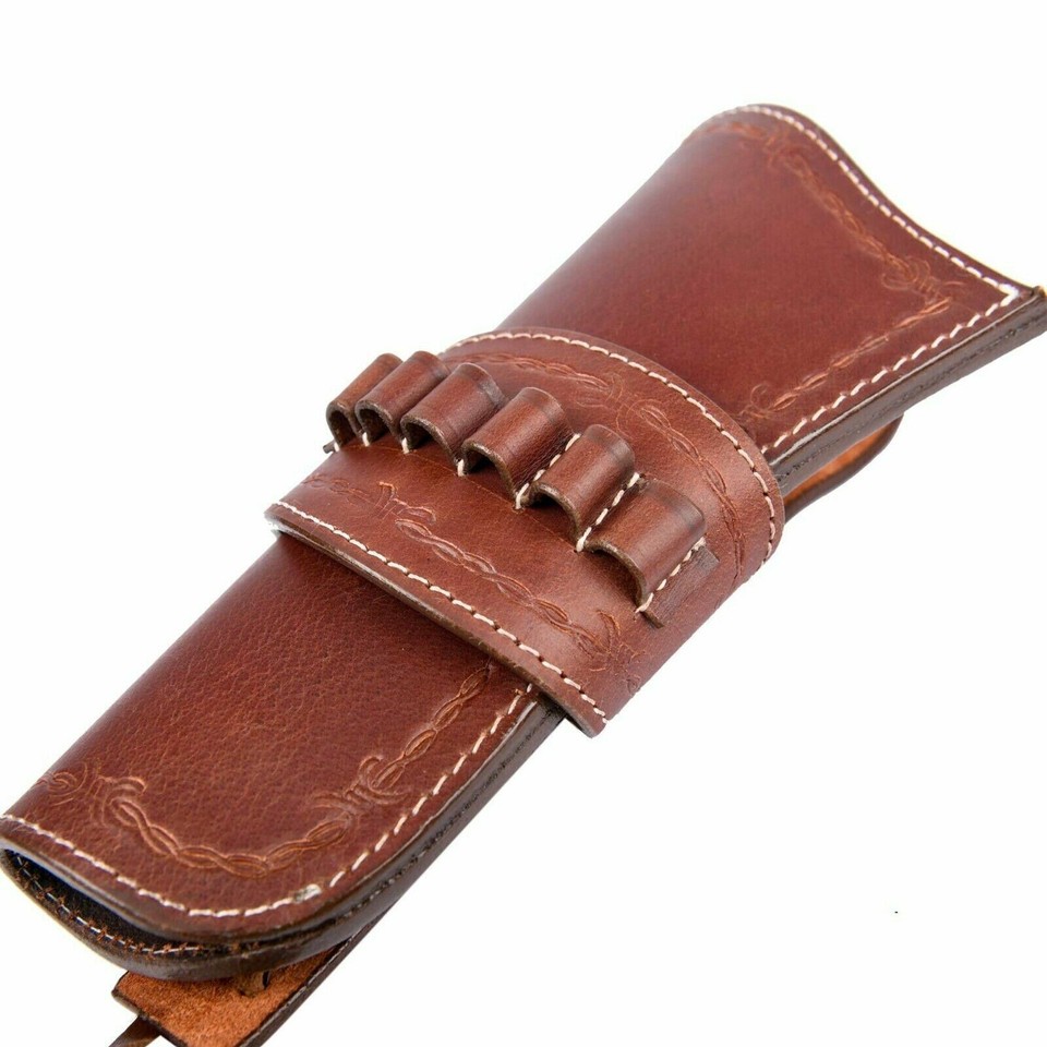 22/44/45/38/357CAL Leather Western Tooled Holster Drop Loop Rig Sass ...