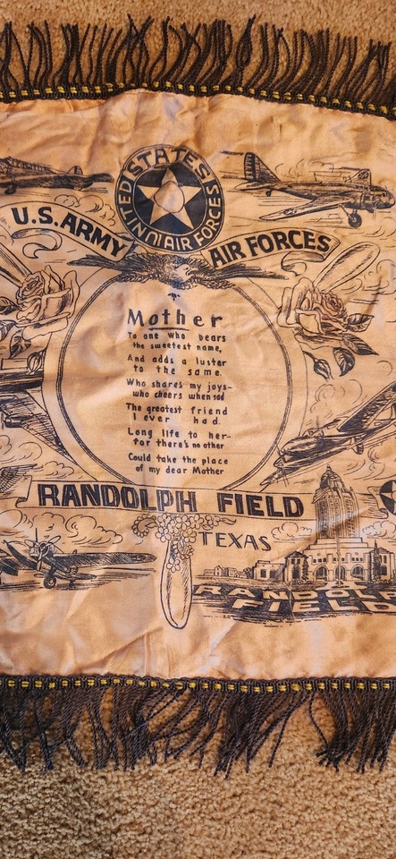 WWII U.S. Army Air Force Mother Silk/Satin Pillow Case Sham RANDOLPH ...