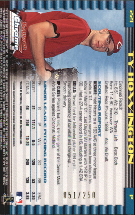 2002 Bowman Chrome X-Fractors Reds Baseball Card #221 Ty Howington/250 ...