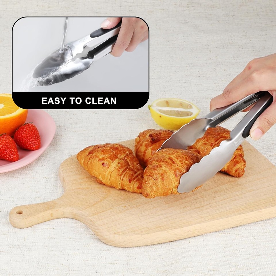 Small Kitchen Tongs Set of 3 Stainless Steel Mini Serving Tongs Salad ...