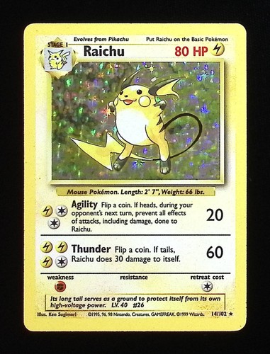 Pokemon Card - Raichu Base Set 14/102 Holo Rare - VLP | eBay
