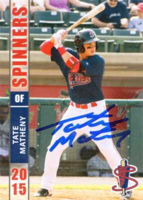 Tate Matheny signed 2015 Lowell Spinners Team Issued Card Auto Red Sox ...