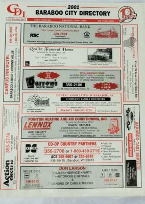 Vintage 2001 Telephone Book Baraboo Wisconsin Wis. Wi. | eBay