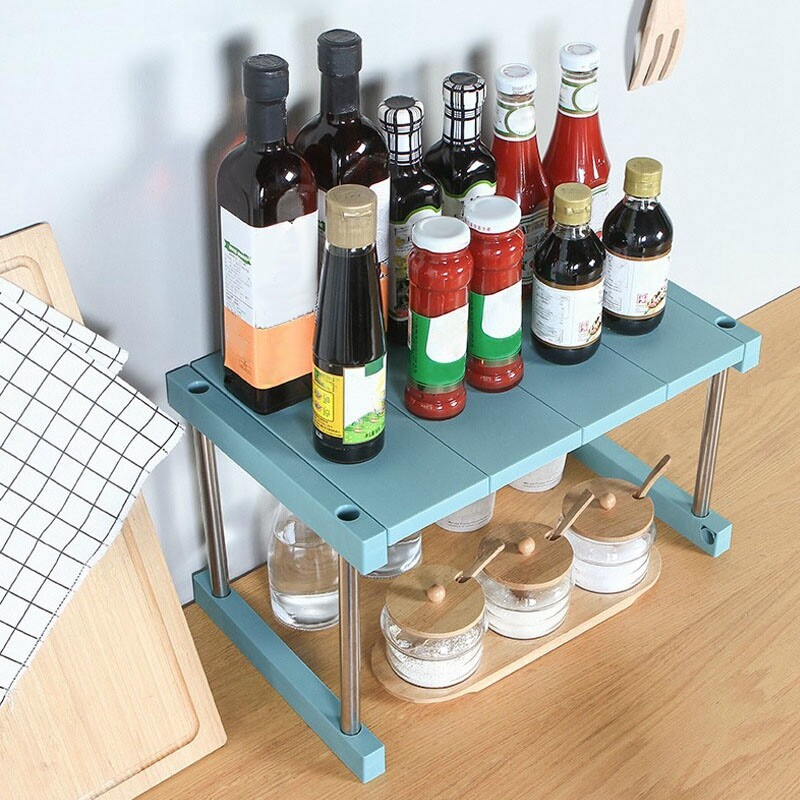 2X(Kitchen Cabinet Counter Shelf Organizer Expandable Stackable Spice ...