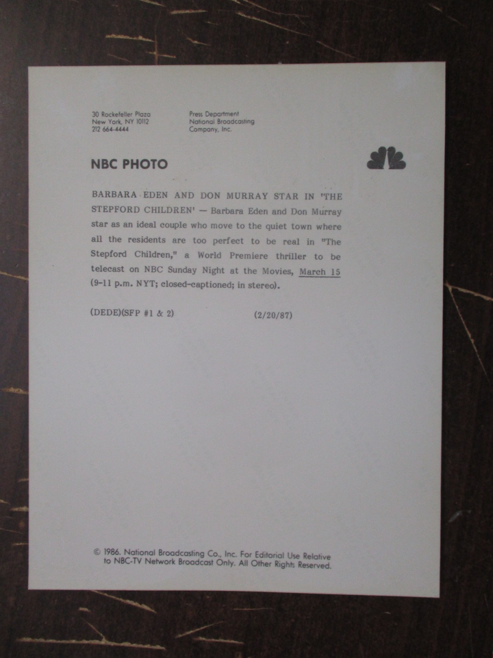 PRESS PROMO PHOTO NBC TV MOVIE STEPFORD CHILDREN BARBARA EDEN MURRAY ...