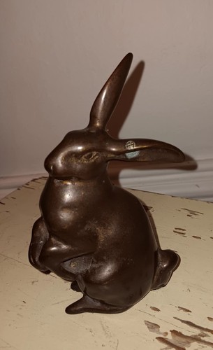 Solid Bronze Rabbit Bunny Statue Sculpture 5.25" Art Deco | eBay