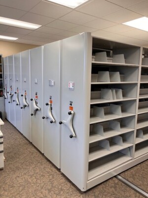 Rolling file system by Burroughs (7 shelving units) | eBay