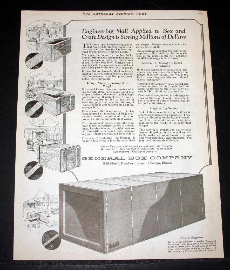 1925 OLD MAGAZINE PRINT AD, THE GENERAL BOX COMPANY, ENGINEERING SAVES ...