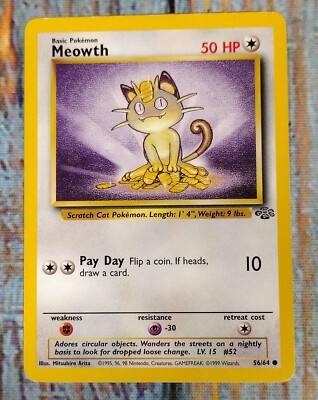 Pokemon Card MEOWTH 56/64 Basic Pokemon Jungle Common 1999 | eBay