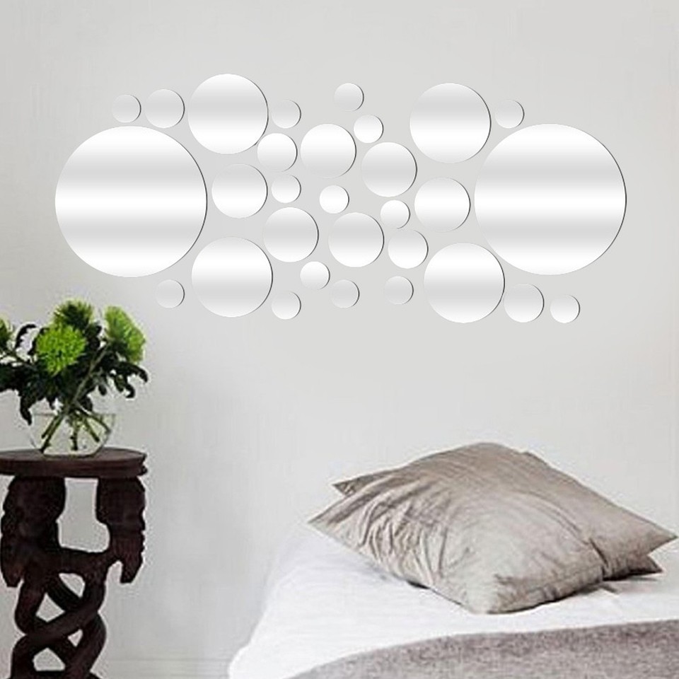 28 Pieces Round Mirror Wall Stickers Self Adhesive Circle Mirrors Decor ...