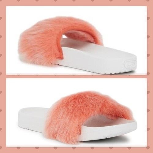 UGG Royale Sandals Flame Plush Fur Slide Slippers w/White Treadlite ...