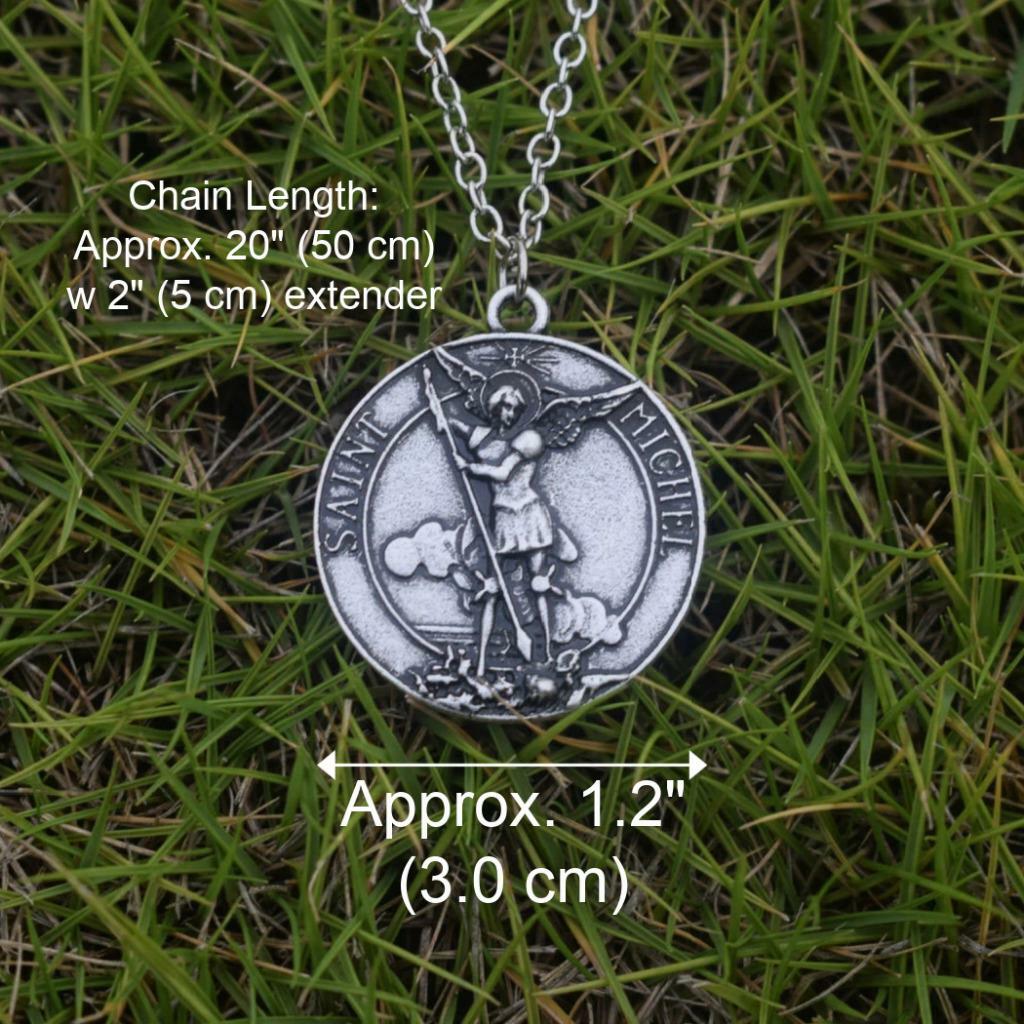 SAINT MICHAEL NECKLACE 1.2" Pendant 20" Chain Catholic Archangel ...