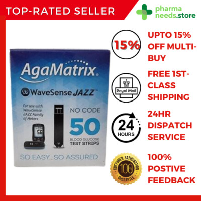 AgaMatrix WaveSense Jazz Blood Glucose Test Strips [50] - EXP: 10/2026 ...