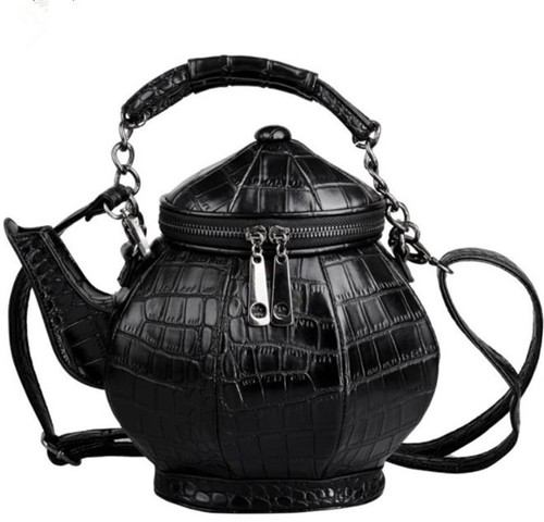 Womens Creative Kettle Bag Teapot Shape Handbag Black PU Casual Bag ...