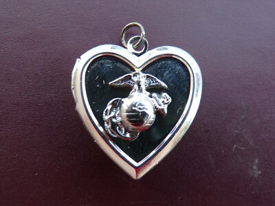 SWEETHEAR USMC US Marine Corp Military Charm EGA Heart LOCKET DOUBLE ...