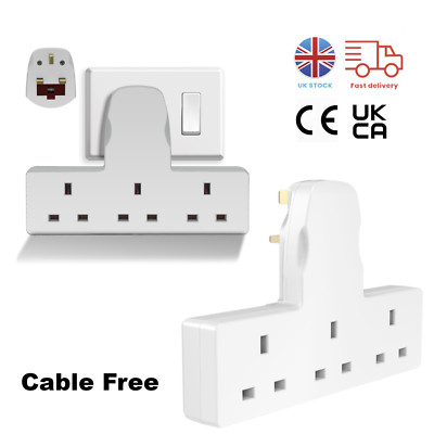 3 Way Triple Gang UK 3 Pin Multi Socket Plug Extension Mains Adaptor ...