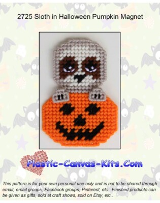 Sloth in Halloween Pumpkin Magnet-Plastic Canvas Pattern or Kit | eBay