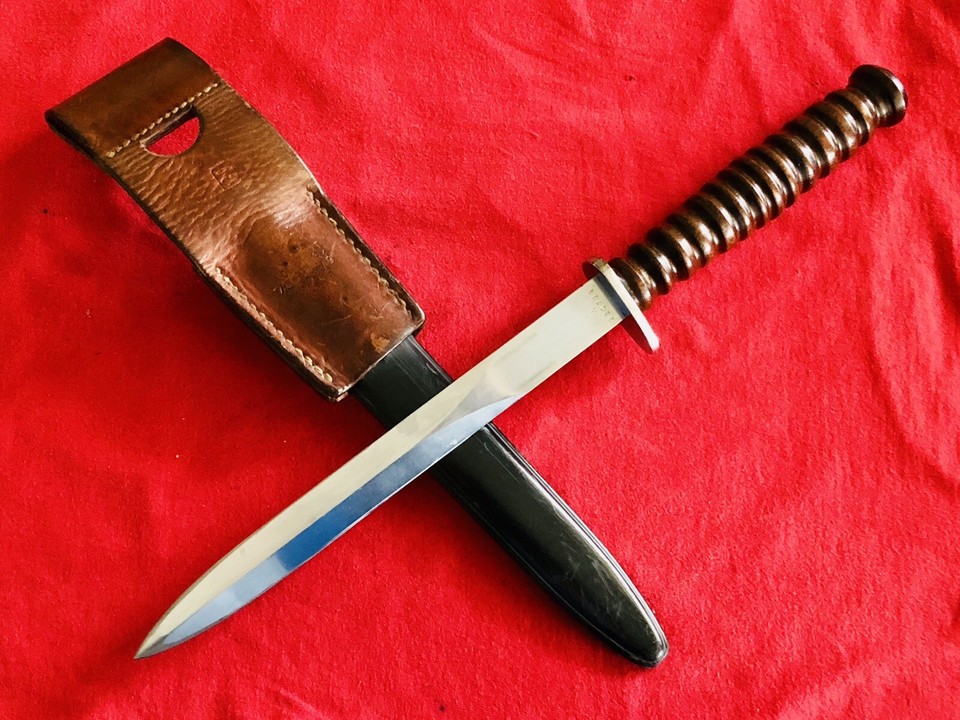 VINTAGE SWISS BAYONET MADE TO A THEATER KNIFE-MAHOGANY HANDLE-ORIGINAL ...