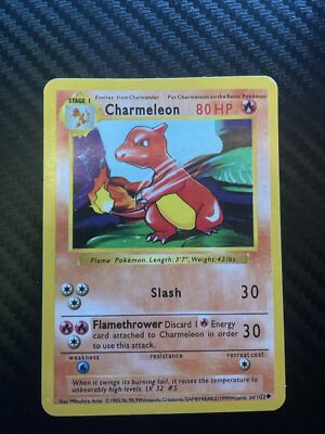 Extremely RARE Stage 1 Pokemon Charmeleon Card 24/102, 1995 | eBay