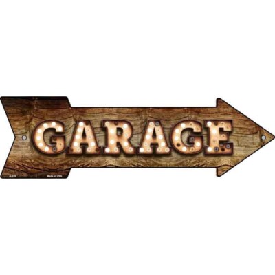 Garage Bulb Letters Novelty Metal Arrow Sign Directional 17" x 5" Wall ...