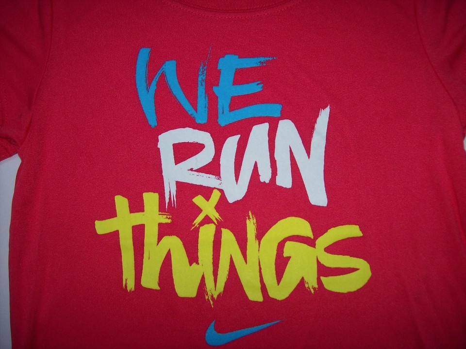 Nike Shirt Girls Casual Short Sleeve 6 6X Swoosh Fusion Red WE RUN ...