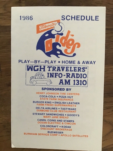 Vintage 1986 Tidewater Tides Minor League Baseball Pocket Schedule | eBay