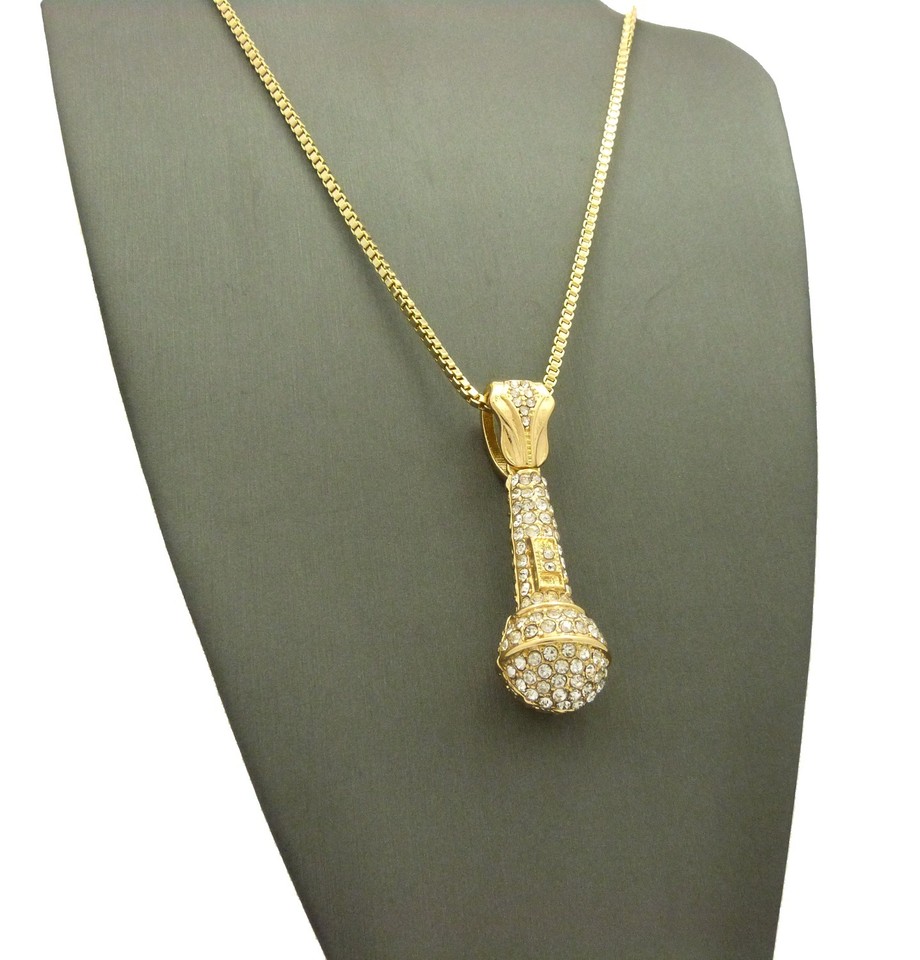 New MIC Microphone Pendant & 24" Box Chain Hip Hop Necklace - XZP136BXG ...