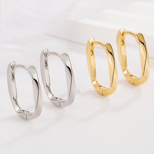 925 Sterling Silver/Gold U Rectangle Twist Hoop Circle Huggie Earrings Girl Gift | eBay UK