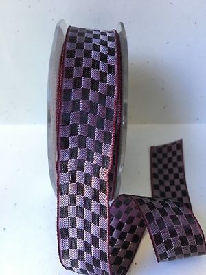 1" wide roll of solid woven checked ribbon - May Arts - EB33 - Purple ...