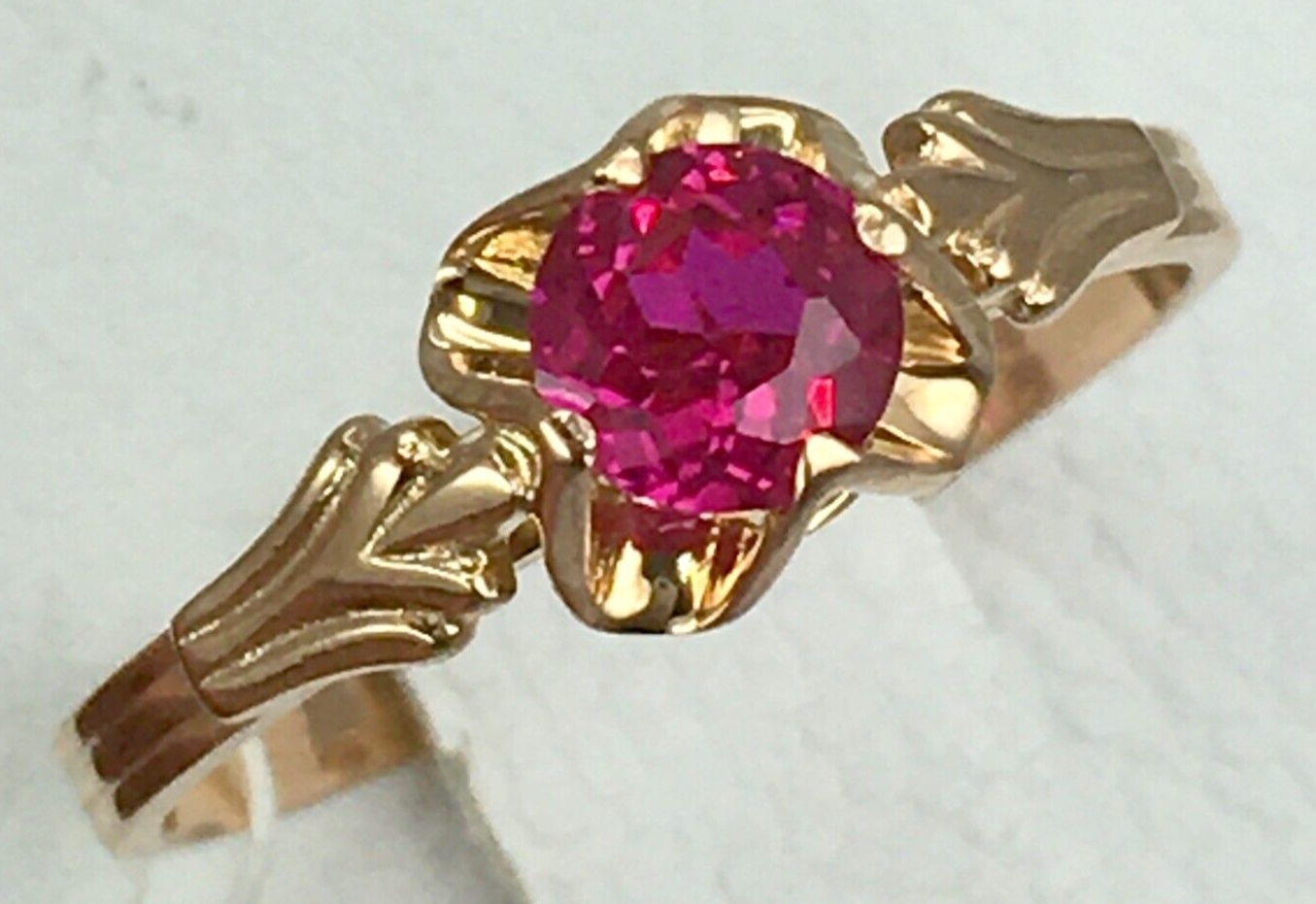USSR Vintage Original Rose Gold Ruby (lab. made) Ring 583 14K 2.38 g. 6 ...