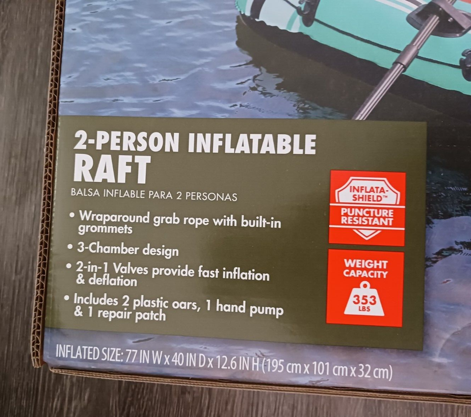 Ozark Trail 2-Person Inflatable RAFT (77"W x 40" D x 12.6" H) W/ OARS ...